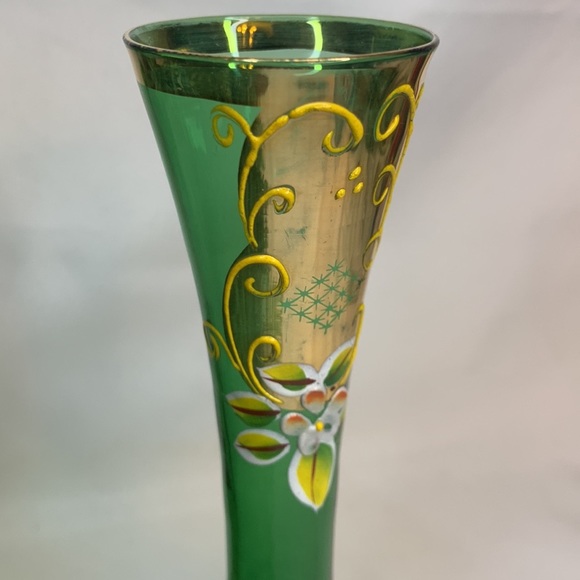 Accents | Vintage Emerald Green Glass Gilded Gold Enamel Flowers ...
